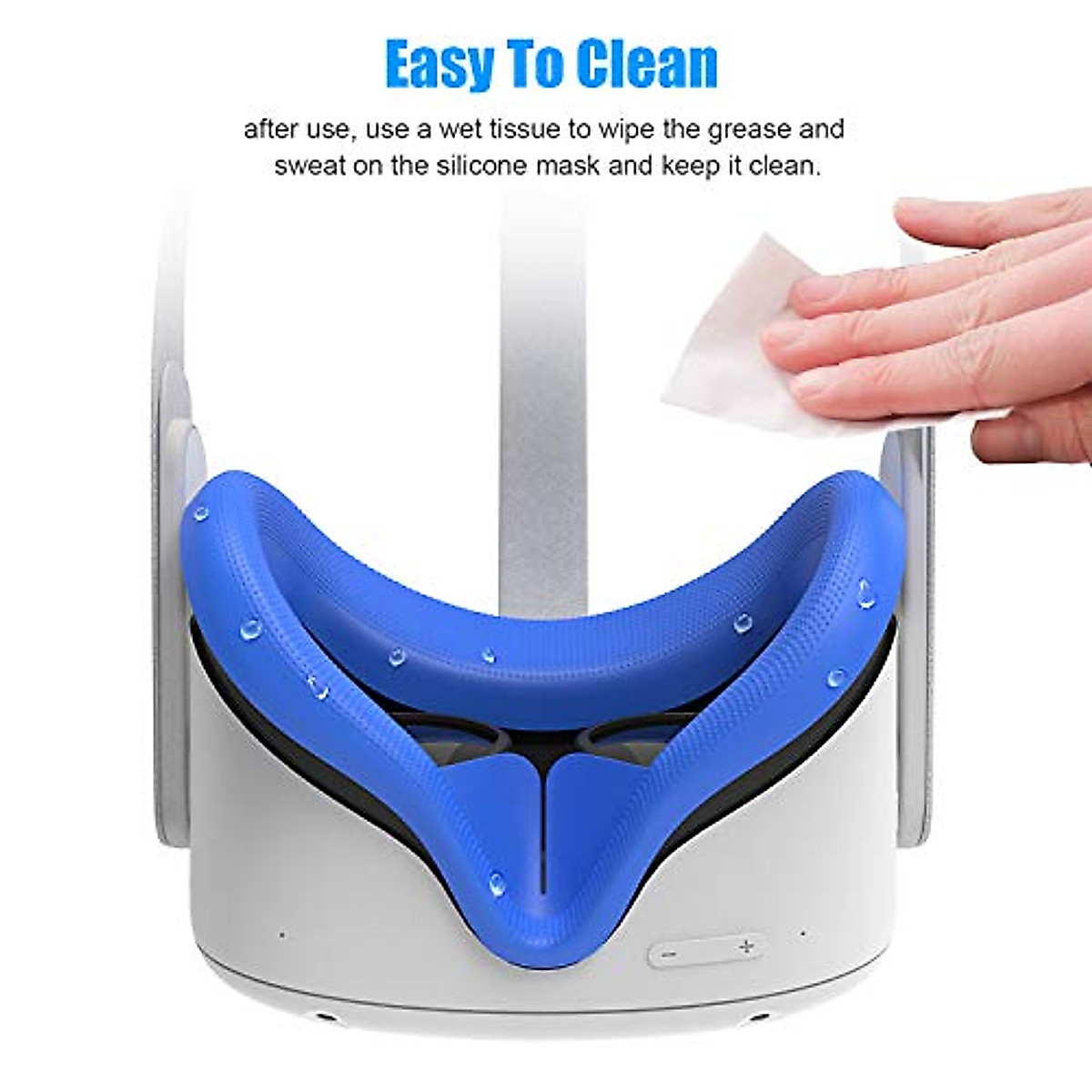 AMVR Face Cushion Pad Replacement for Oculus Quest 2, Silicone Face Cover for Meta Quest 2 Headset, Sweatproof Washable Lightproof Anti-Leakage VR Face Plate Mask Accessories (Blue, Only Cover)