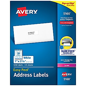 Avery Mailing Address Labels, Laser Printers, 3,450 Labels, 1 x 2-5/8, Permanent Adhesive, FBA Labels (5160)