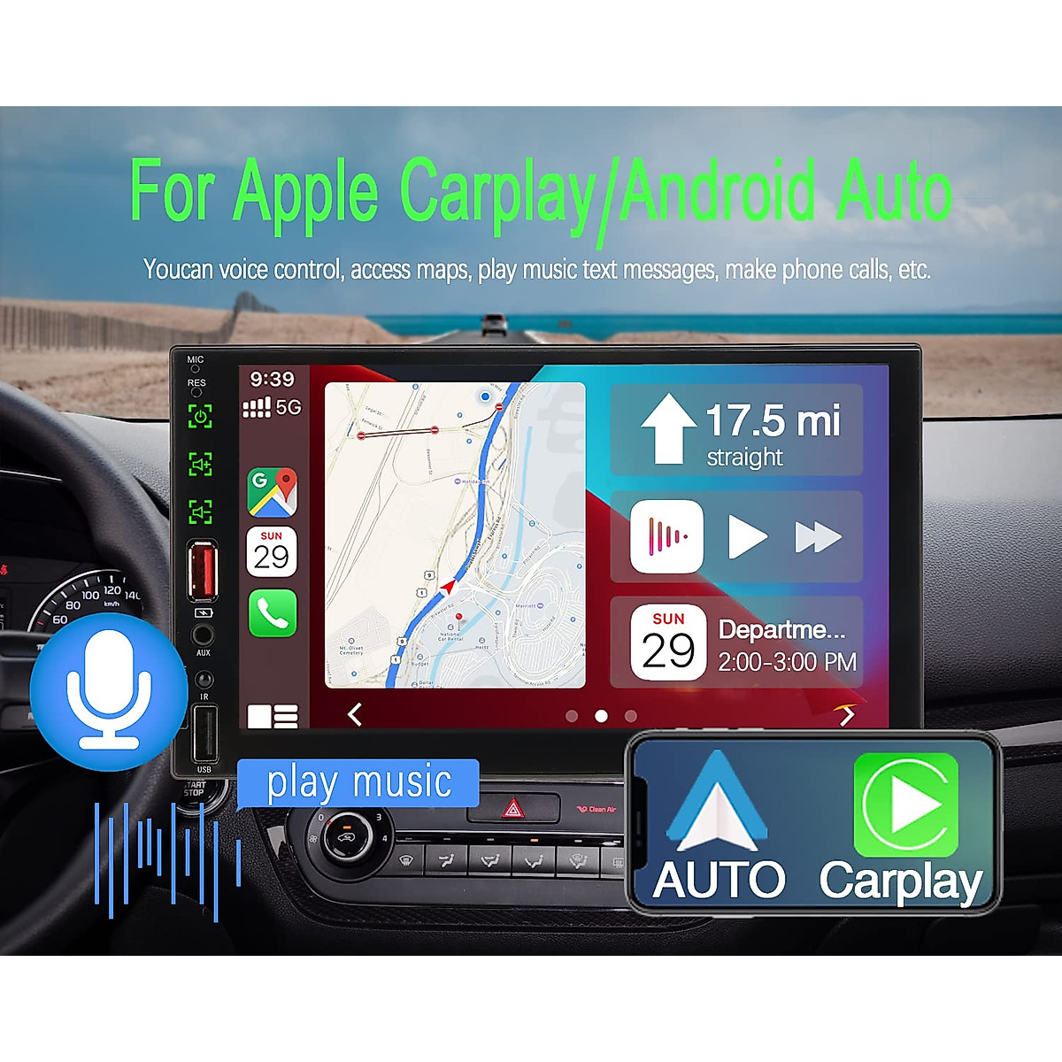 Double Din Car Stereo Compatible with Wireless Apple Carplay and Android Auto,7 Inch Touch Screen with Bluetooth 5.2,16-Segment EQ Car Audio Receivers,Mp5,Mirror Link,HD Backup Camera,FM Car Radio