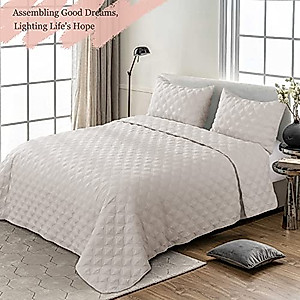 Exclusivo Mezcla Bed Quilt Set Queen Size for All Seasons, Stitched Pattern Quilted Bedspread/ Bedding Set/Coverlet with 2 Pillowshams, Lightweight and Soft, Bone