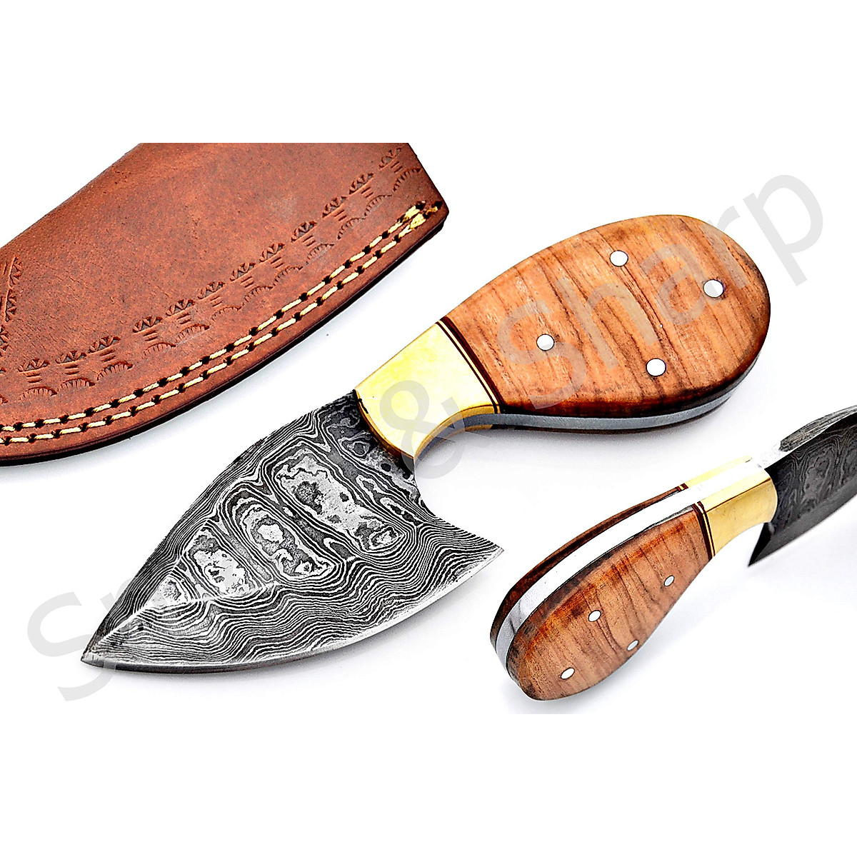 Smart & Sharp Custom Handmade Damascus Steel Hunting Knife/Skinning Knife AA-17274 (Natural Kow Wood)