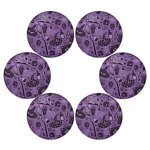 Nesatuwa Halloween Witch Round Placemats Set of 1 Table Mats for Kitchen Washable Non-Slip Place Mats Heat Resistant Place Mats for Kitchen Dining Table Decoration