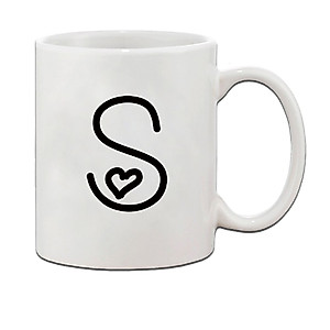 "S" Love Hearts Initial Monogram Personalized Letter S Ceramic Mug Coffe Cup - Holiday Christmas Hanukkah Gift for Men & Women