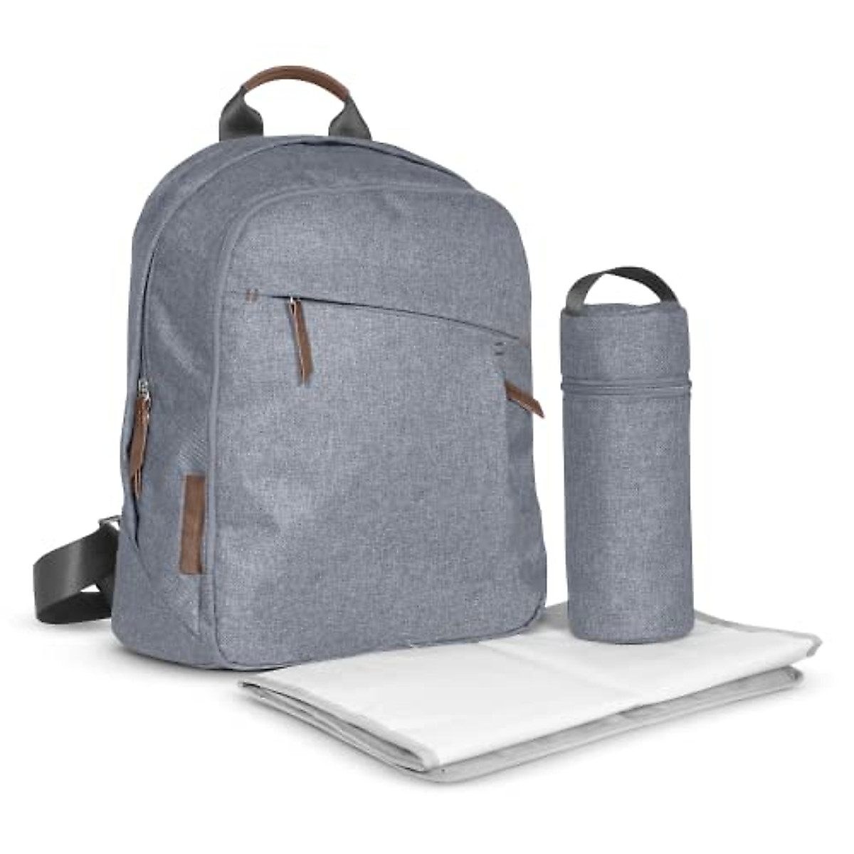 Changing Backpack -Anthony (White and Grey Chenille/Chestnut Leather)