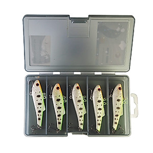 DAIMOUTH 5pcs 70mm Fishing Lures Lifelike Vibe Blade Bait for Bass & Trout, Lipless Crankbait, Bionic Fishing Gear for Freshwater Saltwater,Fishing Tackle Accessory Box (Green)