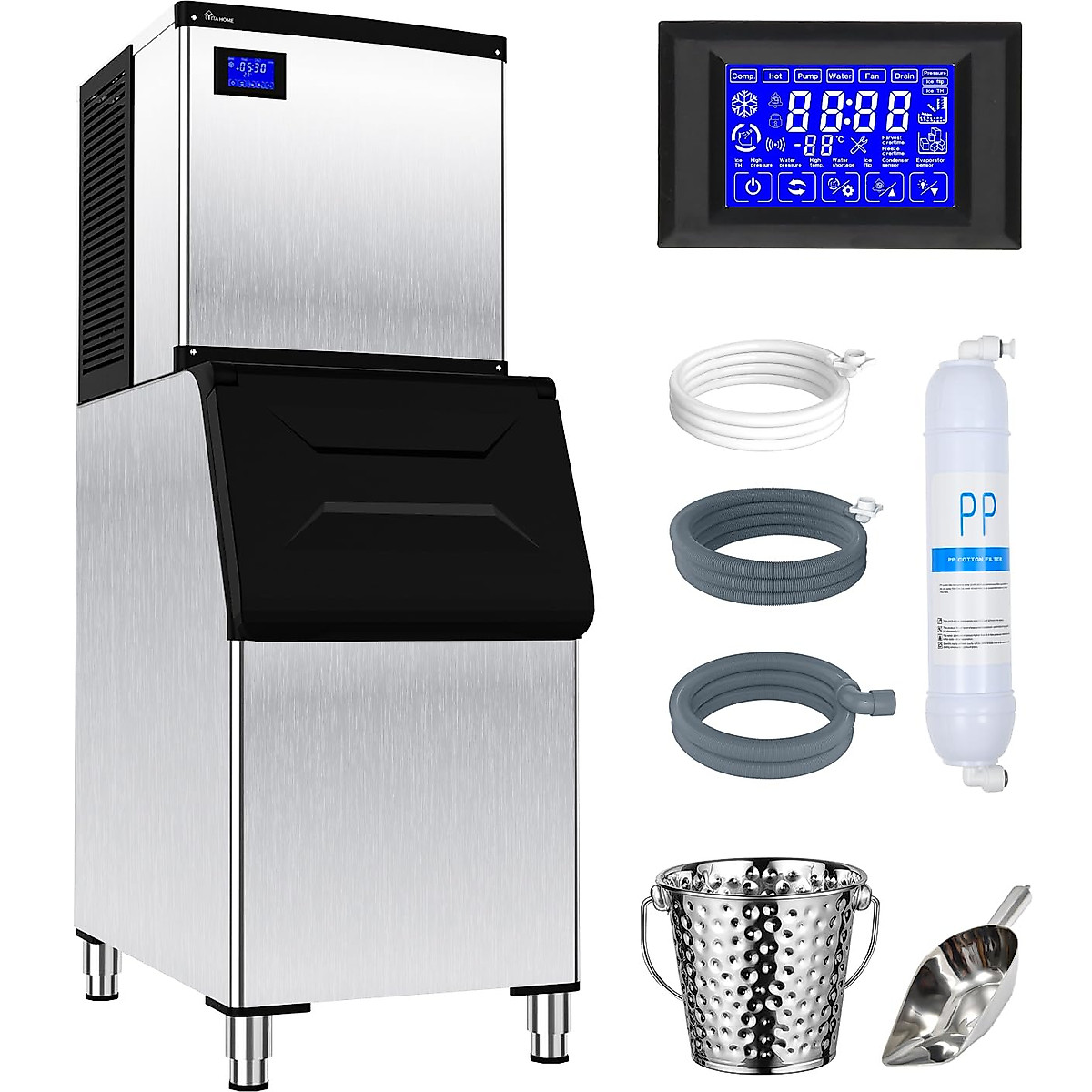 YITAHOME Commercial Ice Maker Machine 550LBS/24H with 360 LBS Storage Bin, Industrial Ice Machine with Ice Scoop & Bucket, Stainless Steel Industrial Ice Maker for Restaurant Bar Business Cafe Shop