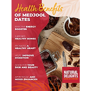 Natural Delights Dates – Large & Plump, Non-GMO Verified, Good Source of Fiber, Naturally Sweet Fruit Snack, Perfect for On-the-Go - Medjool Dates Whole, 2 lb Box
