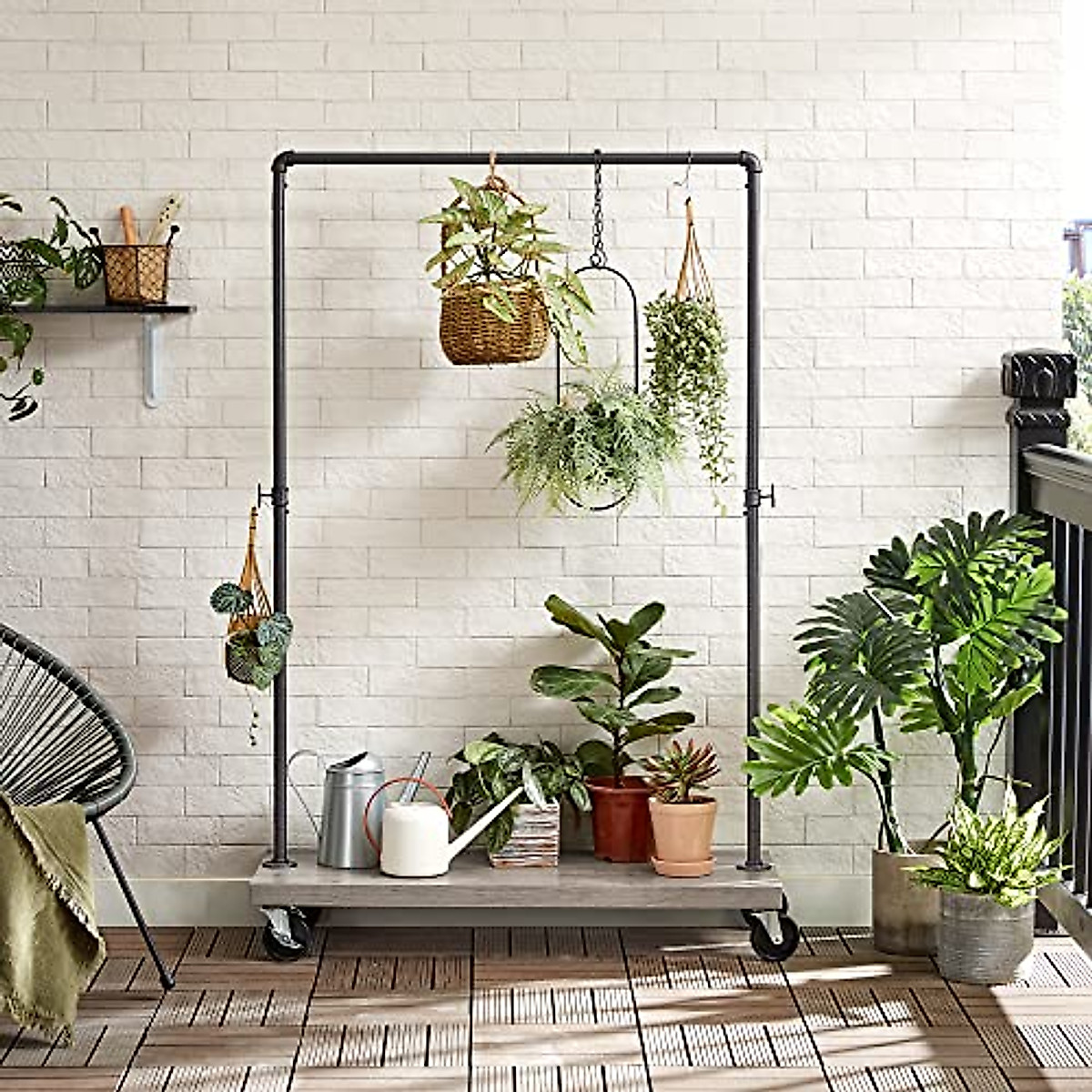 VASAGLE Clothes Rack, Heavy-Duty Clothing Rack, Industrial Pipe Style Rolling Garment Rack with Shelf, for Bedroom, Laundry Room, Retail Store, Greige and Black UHSR065B02