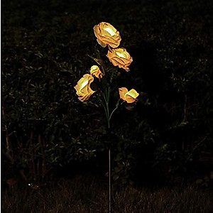 HDNICEZM Solar Garden Lights Outdoor Decorative - 2 Pack Upgraded Realistic 5 Rose Flowers Lights LED Solar Stake Lights Waterproof for Garden Backyard Patio Pathway Courtyard Decoration (Yellow)