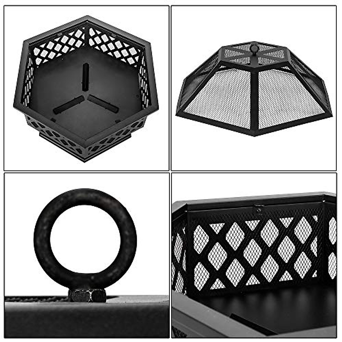 LxHealthy 24" Hexagonal Shaped Iron Brazier Wood Burning Fire Pit Decoration for Outdoor Garden Backyard Poolside