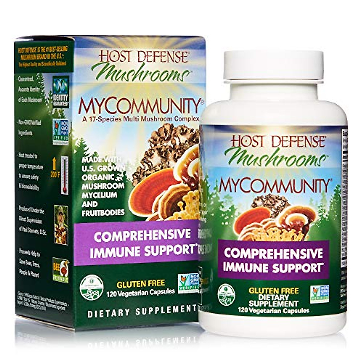 Host Defense, MyCommunity Capsules, Advanced Immune Support, Mushroom Supplement with Lion’s Mane and Reishi, Unflavored, 120