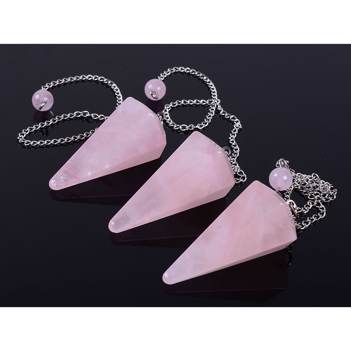 Natural Rose Quartz Crystal Gemstone Hexagonal Pointed Reiki Chakra Pendant Pendulum