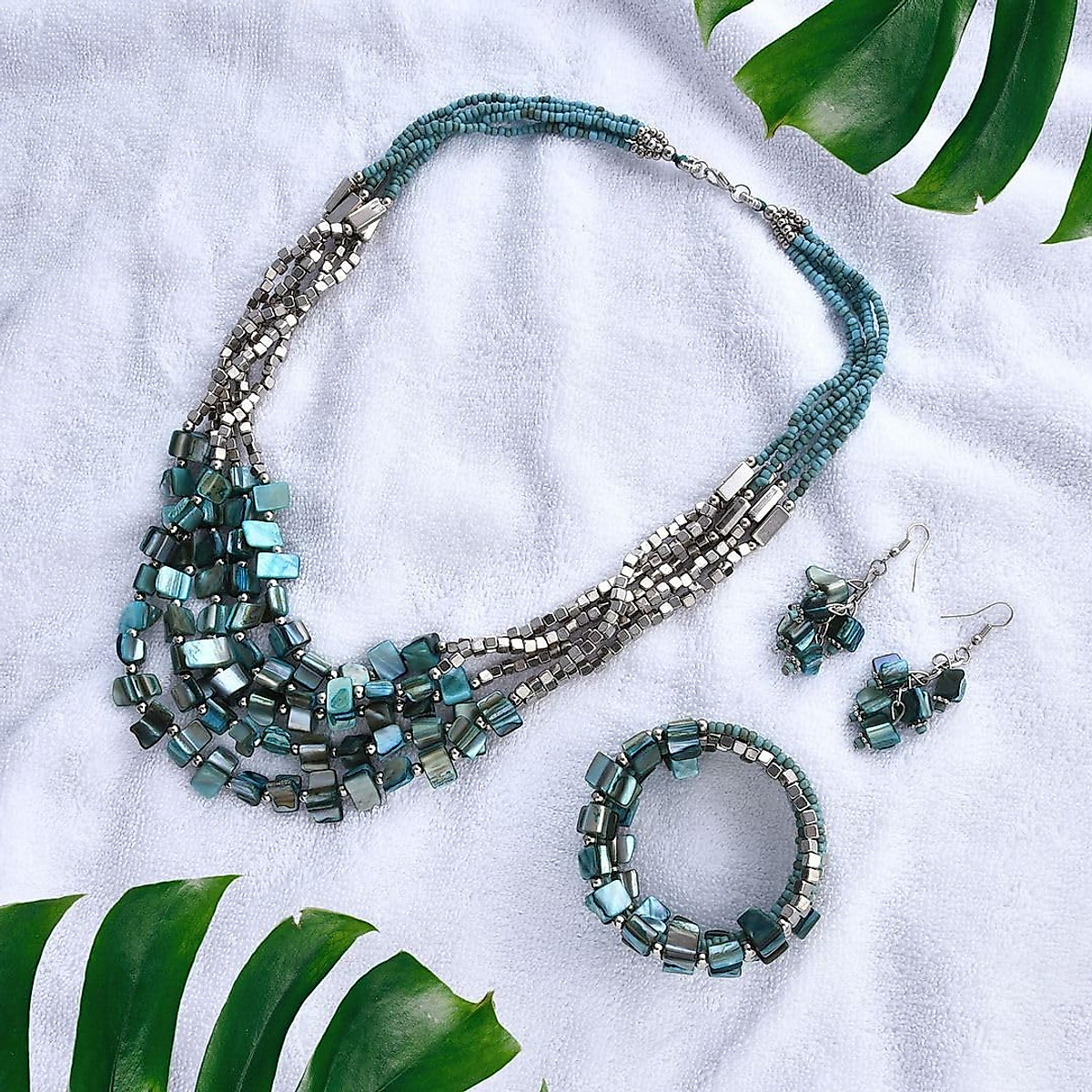Shop LC Handmade Chunky Blue Beaded Costume Jewelry for Women Seed Bead Long Necklace Bracelet Earrings Set Boho Beach Summer Birthday Gifts for Women