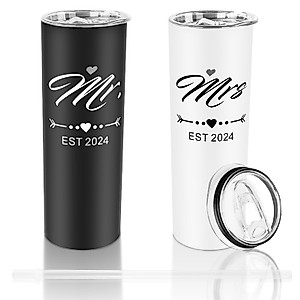 DHQH Mr and Mrs 2024 Tumbler Set, Engagement Wedding Gifts for Couples Newlyweds Wife Husband Bride To Be Newly Engaged 20oz Travel Tumbler Bachelorette Party Gifts