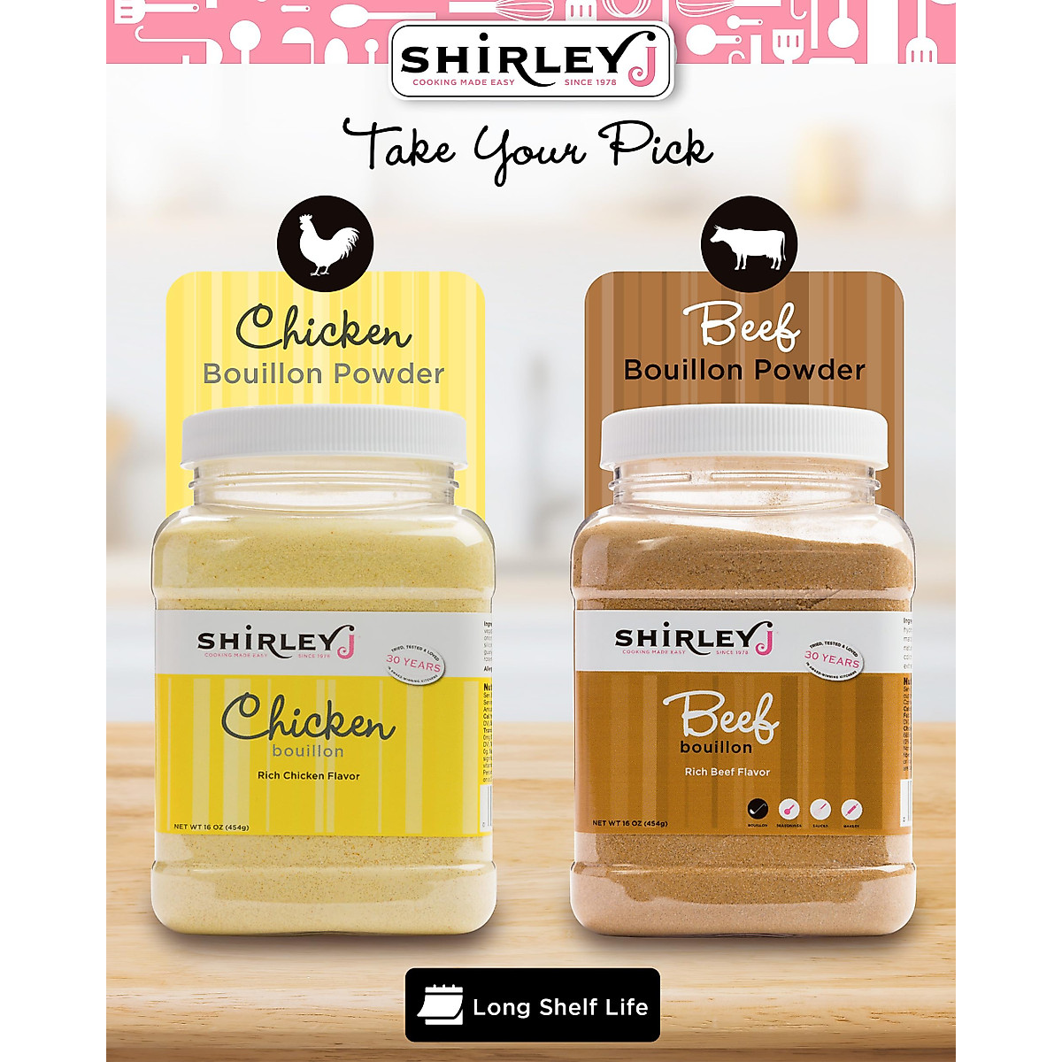 Shirley J Bouillon Powder - Rich, Concentrated, & Less Sodium Chicken Bouillon - Easy to Use Chicken Powder for Soup, Stew, Gravy, & More - 1 lb.