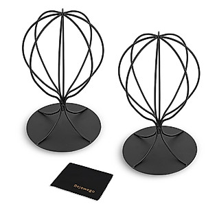 bjewego Black Hat Display Stand - Set of 2 Stylish Women Closet Hat Rack - Sturdy Metal Hat and Wig Holder - Stable Base, Matte Black Finish - Modern Free Standing Table Fedora or Baseball Cap Form