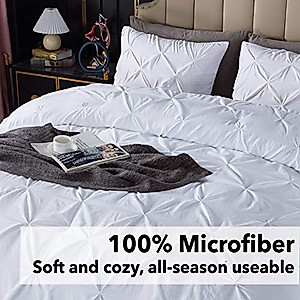 Andency White Pinch Pleat Comforter Full(79x90Inch), 3 Pieces(1 Pintuck Comforter and 2 Pillowcases) Down Alternative Microfiber Comforter Bedding Set