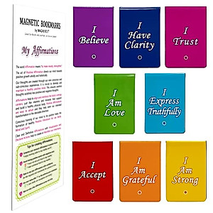 My Affirmations Magnetic Bookmarks Set (8 Page Markers) with Guide Card and 34 Positive Affirmations