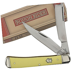 Smooth Yellow Razor Trapper Pocket Knife Rr892 2 Open Folding Blades Outdoor Survival Hunting Knife by Survival Steel