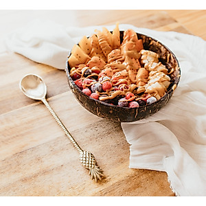 SiennaFox Large Brass Tropical Spoons Smoothies Bowl Gold Dessert Designer Mixing Cocktail Drink Stirrer Iced Coffee Bohemian Decor Bali Golden Decorative tableware Aesthetic Kitchen (Pineapple Spoon)