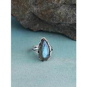 YoTreasure Labradorite Solid 925 Sterling Silver Split Shank Ring Jewelry