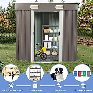 CuisinSmart Flat top Flat top Outdoor Storage Shed Waterproof,6x4 Ft Metal Garden Shed for Bike,Trash Can,Machine,Galvanized Steel Outdoor Storage Cabinet,Tool Storage for Garden,Patio,Backyard
