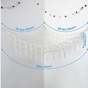 Stuffed Animals Hammock Net Toy Storage Organizer, Unicorn Castle Stuffed Animals Storage Toy Holder Boho Wall Hanging Décor for Nursery Kids Play Room Bedroom,White