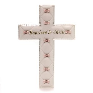 Roman Baby Nursery "Baptized in Christ" Baptism Wall Cross, Bless this child, Baptized in Christ, Christening Keepsake Gift (Baby Girl Pink))