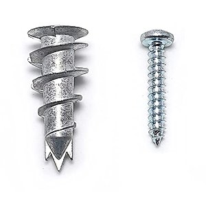 CONFAST Zinc Self-Drilling Drywall/Hollow-Wall Anchor Kit with Screws, 200 Pieces (100 Anchors+100 Screws) Includes #8 Anchors with Screws (Metal)
