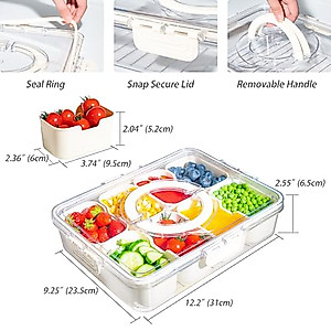 2 Pack Veggie Tray with Lid and Handle, Divided Fruit Tray, Portable Snackle Box, Fridge Organizer for Snack, Candy, Nuts, Cookies, Fruit, Clear Vegetable Tray for Party, Picnic, Travel, Wedding.
