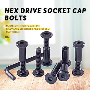 Swpeet 25Pcs M6x30mm Carbon Steel Black Hex Drive Socket Cap Bolts Barrel Nuts Assortment Kit with 1Pcs Allen Wrench, Screw Post Fit for Furniture Countsunk Belt Buckle Leather Binding Bolts