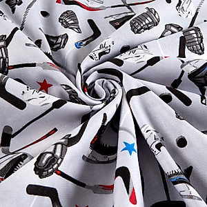 Mook Cotton Hockey Stick Helmets Pucks Grey Quilt Fabric