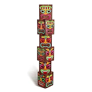 W1cwey 1 Large Tiki Column-6pcs Tiki Column Card Stock Decor, 68.8 Inch Height Three-Dimensional Tropical Hawaiian Luau Birthday Party Decoration Supplies Tiki Totem Decoration for Aloha Outdoor