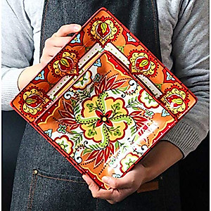 GagalU Porcelain Dinner SetDinner Set,5 Pieces Chic Square Ceramic Dinnerware Set Hand-Painted Underglaze Flower Plate Bowl Mug for 1 Person