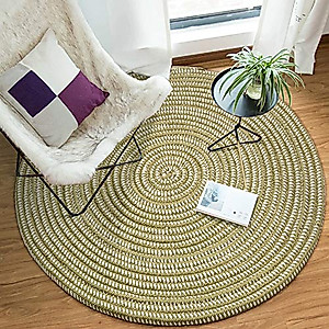 Hand Woven Round Area Rugs Living Room Bedroom Study Computer Chair Cushion Base Mat Round Carpet Lifts Basket Swivel Chair Pad Coffee Table Rug(2' Round, Green)