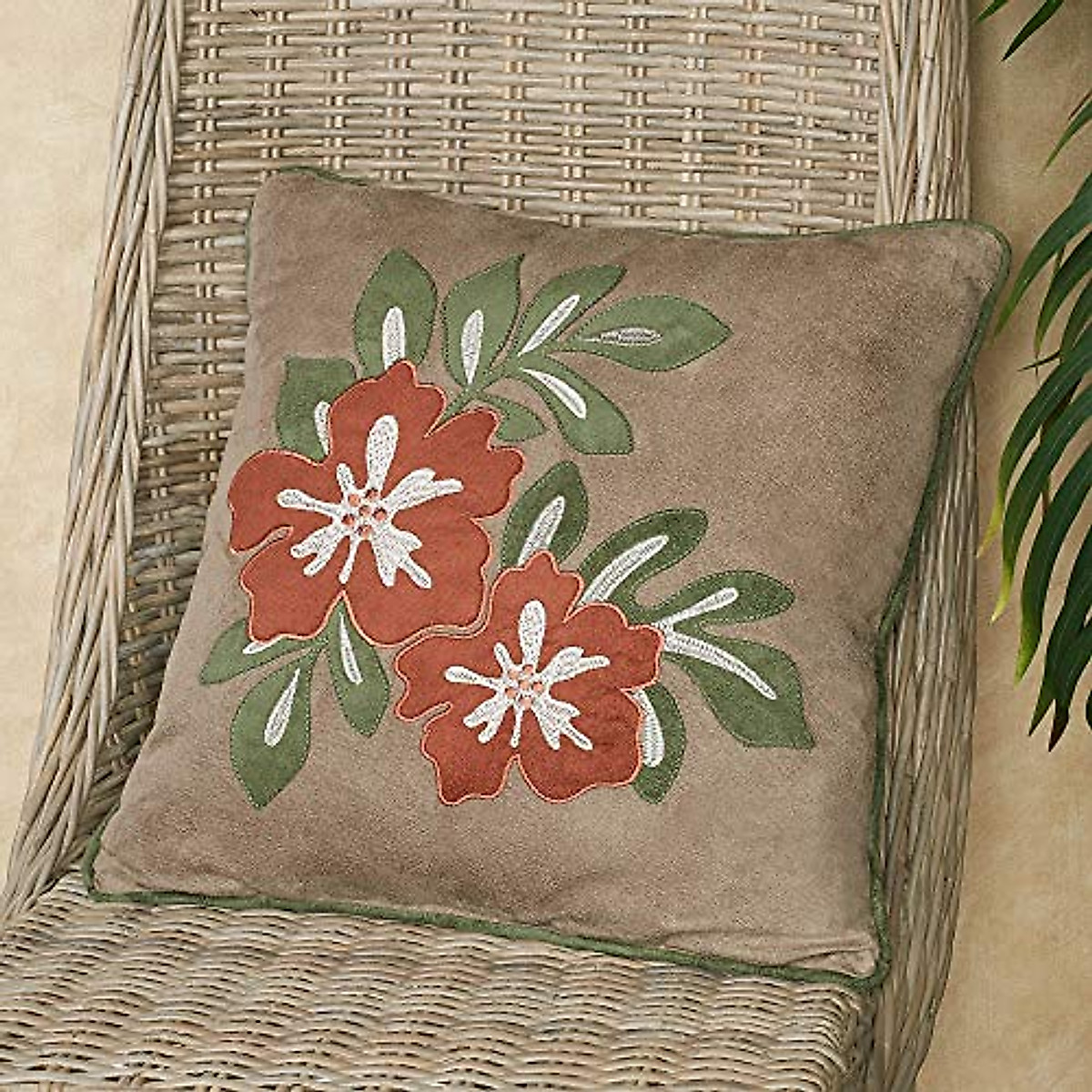 Camden Faux Suede Tropical Floral Decorative Pillow 18" Square Russet, Green and Sand Tones Pillow 18" Squ