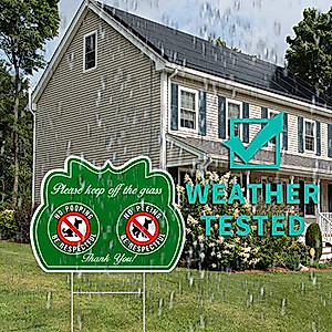 HISVISION No Peeing/Pooping Be Respectful Dog Sign 2 Pack, Keep Off The Grass Yard Sign with Metal Wire H-Stakes, 12" x 9" Stay Off Grass Signs Double Sided UVresistance, Waterproof, Easy to Install