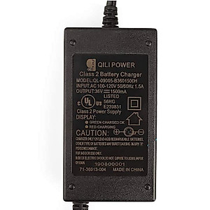 36V 1.5A Battery Charger for Razor MX500 - Premium 36V 1500mA Scooter Quick Charger (3-Pin XLR Connector) for Razor Crazy Cart XL, MX650, Currie, Schwinn S1000, S600, Ezip E1000, X-600 - W15128190014