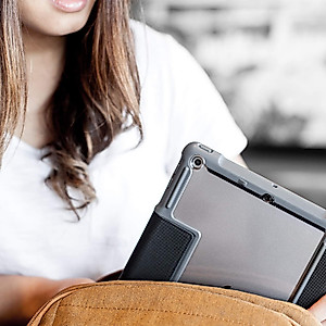 STM Dux Plus Duo Ultra-Protective Case for Apple iPad 9th/8th/7th Gen - Polycarbonate & Rubber Bracket, Clear Back, Water-Resistant, Magnetic Closure, Auto Wake/Sleep, Apple Pencil Holder - Black