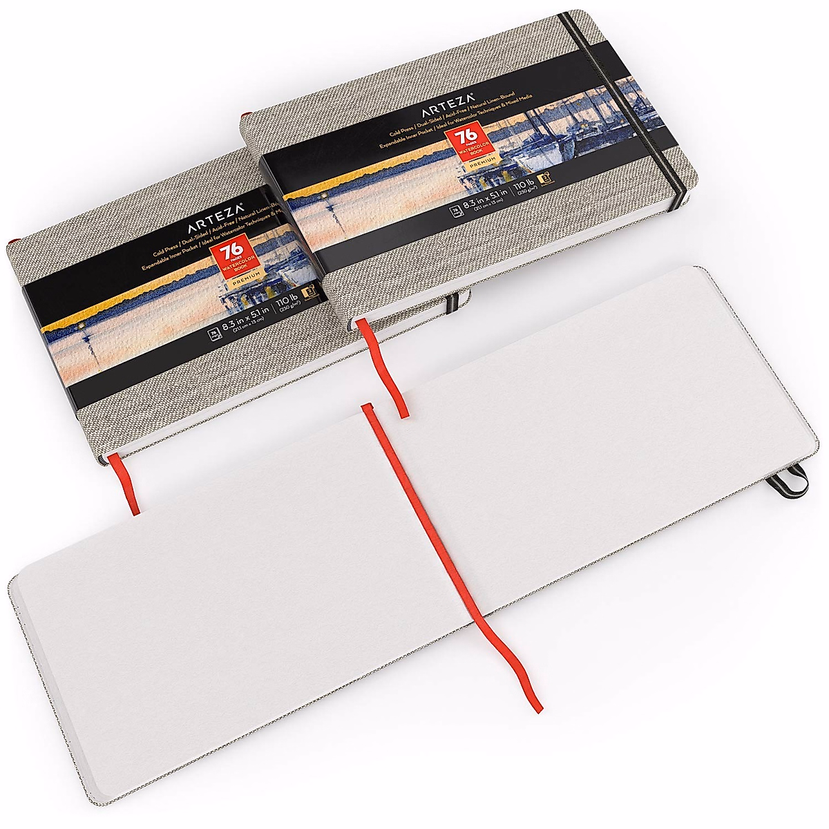 ARTEZA Watercolor Book, Pack of 3, 76 Pages Each, 5.1x8.3 Inch Watercolor Notebook, 110lb/230gsm Cold Pressed Water Pad