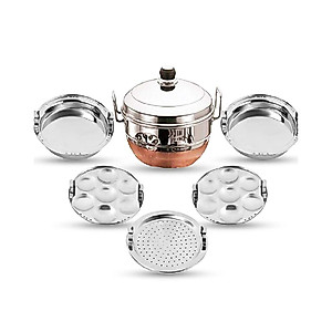 Sophronia Stainless Steel Idli Cooker Multi Kadai Steamer with Copper Bottom All-in-One Big Size 5 Plate 2 Idli | 2 Dhokla | 1 Patra | Momo's | 28.5 cm Dia