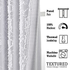 OWENIE White Blackout Curtains 84 inch Length 2 Panel Set, Sheer with 100% Blackout Curtain Liner Thermal Insulated, 3D Jacquard Clip Double Layer Rod Pocket Back Tab Panel Drapes, 2 Panels, 52 x 84