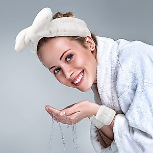 ACO-UINT 6Pcs Spa Headbands and Wrist Washband Set, Pink Headband for Washing Face Towel Wristbands Make Up Headbands, Microfiber Hair Band Skincare Headbands Absorbent Wrist Sweatband for Women