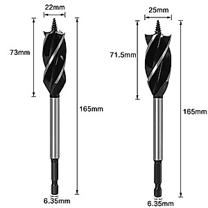 Baorder 6Pcs Auger Drill Bits,High-Carbon Steel Four Slot Wood Drill Bit Set for DIY Woodworking Hole Opening Drilling Tools (14mm, 16mm, 18mm, 20mm, 22mm, 25mm)