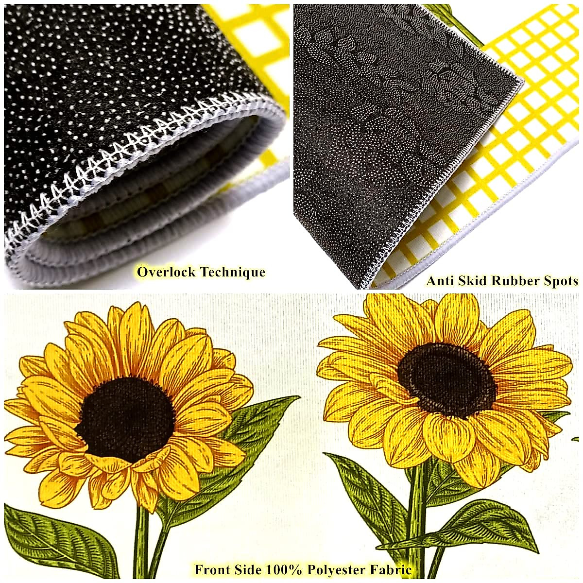 HJJKKH Sunflower Kitchen Rugs Set of 2pcs Anti Fatigue Mat,Waterproof Non Slip Sunflower Kitchen Mats Set for Kitchen Floor,Spring Summer Decorative Rugs for Home Kitchen (17x29.5+17x47.3 inche)