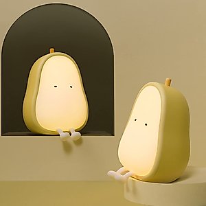 ipalmay Night Lights for Kids USB Rechargeable Lamps, BPA-Free ABS+Silicone Bedside Lamp for Breastfeeding,Color Changing, Yellow Pear