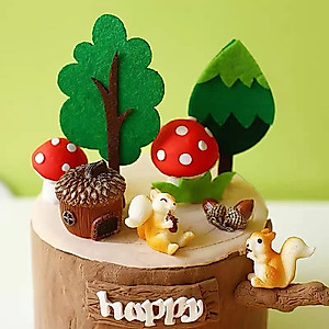 GallaRato 15 PCS Woodland Animals Party Supplies Squirrel cake topper Woodland Animals Cake Decoration Woodland Baby Shower Decorations