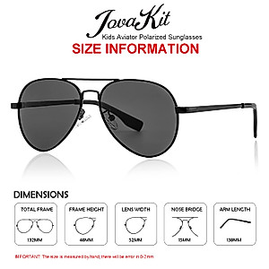 JOVAKIT Kids Small Polarized Aviator Sunglasses for Girls and Boys Age 4-16 (Black/Grey)