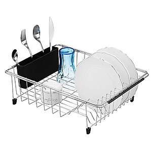 iPEGTOP Cutlery Utensil Silverware Drying Rack Basket Holder with Hooks - Flatware Storage Solution for Kitchen Dish Drainer Dish Drying Rack, Black
