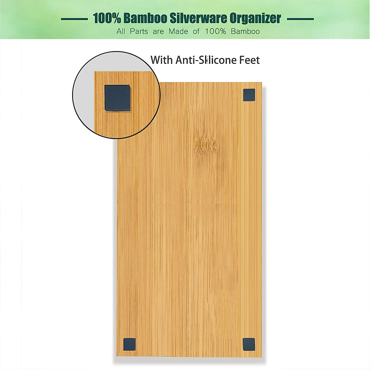 guiogc Bamboo Kitchen Drawer Silverware Organizer, 7 Inch Silverware Utensils Tray Holder for Small Drawer, Wood Caddy for Flatware Cutlery Knives 4-Slots